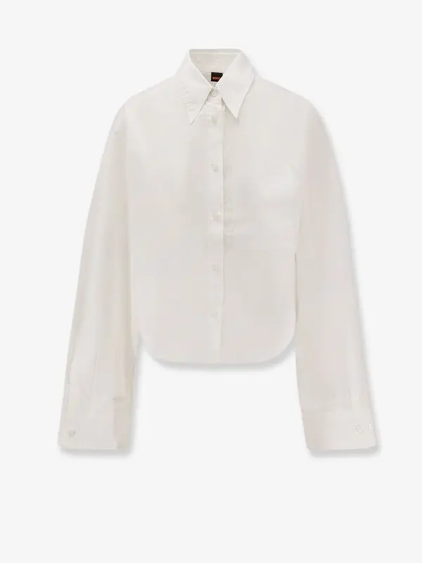BOSS Cotton Button-up Shirt With Embroidered Pocket - White
