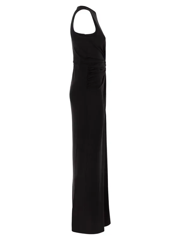 Sportmax Saletta Long Stretch Jersey Dress With Draping And Cut-out - Black