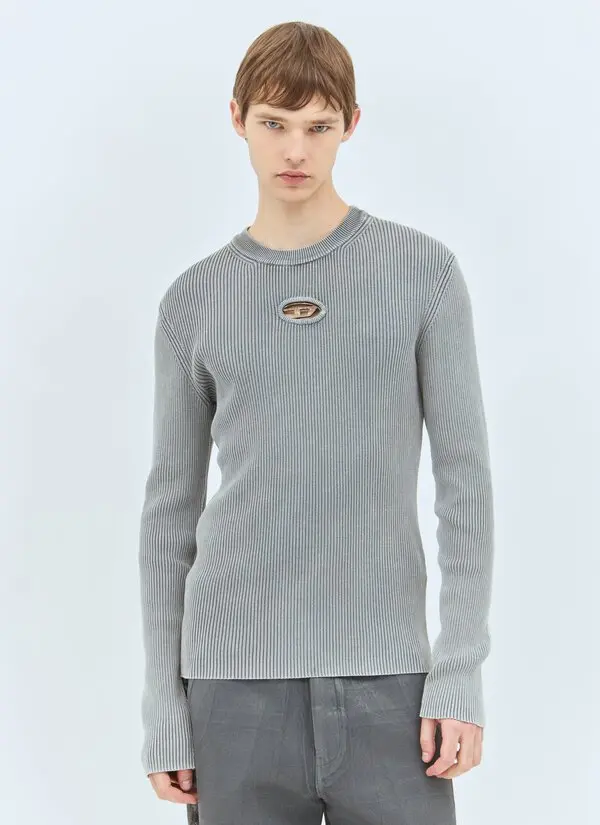 DIESEL® K-darin-r Ribbed Cotton Jersey Long Sleeve Top With Chest Logo Plaque