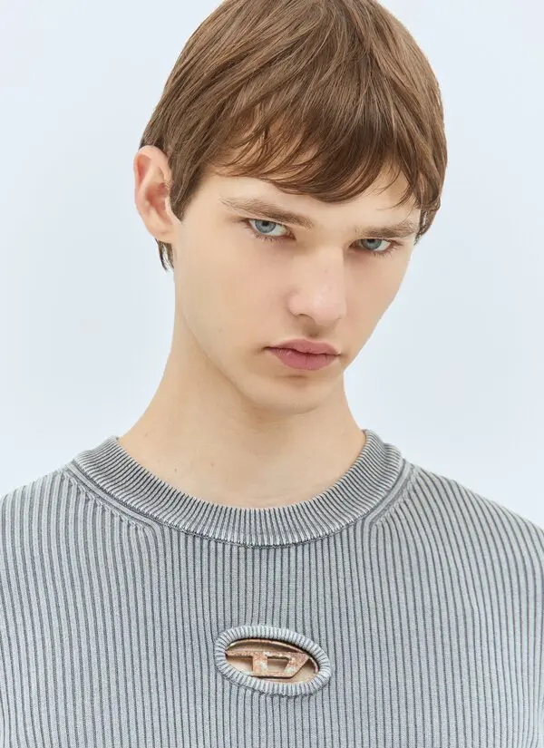 DIESEL® K-darin-r Ribbed Cotton Jersey Long Sleeve Top With Chest Logo Plaque