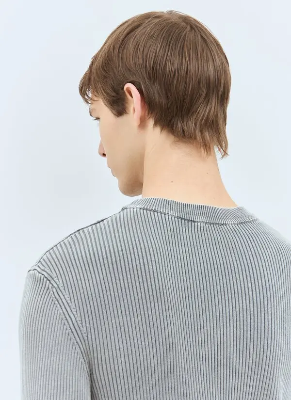 DIESEL® K-darin-r Ribbed Cotton Jersey Long Sleeve Top With Chest Logo Plaque
