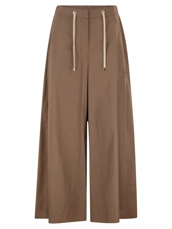 Max Mara Cotton Culotte Trousers With Drawstring Waist - Brown