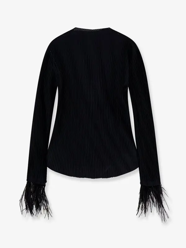 BOSS High Neck Long Sleeve Feather Detail Top