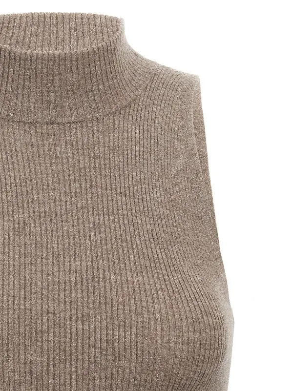 Brunello Cucinelli Sparkling Ribbed Knit High Neck Top