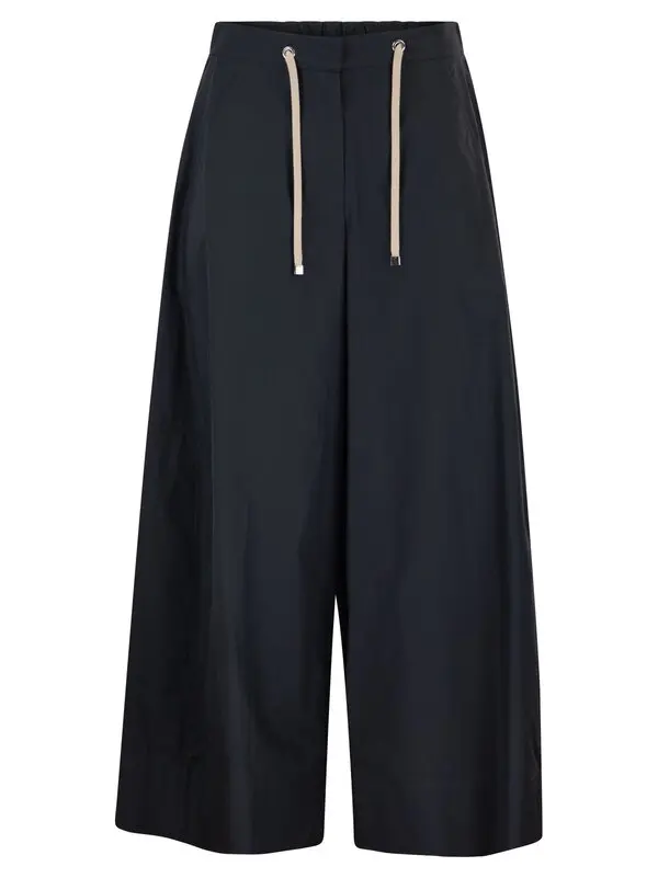 Max Mara Black Cotton Culotte Trousers With Drawstring Waist - Multicolor