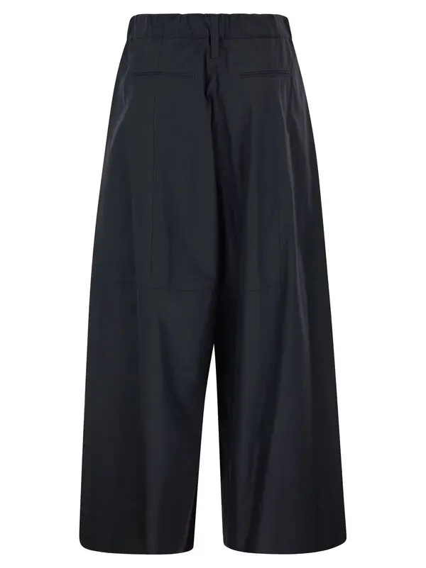 Max Mara Black Cotton Culotte Trousers With Drawstring Waist - Multicolor