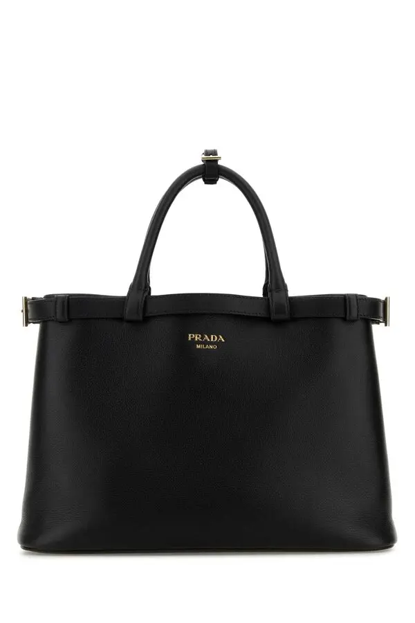 Prada Leather Medium Buckle Handbag - Black
