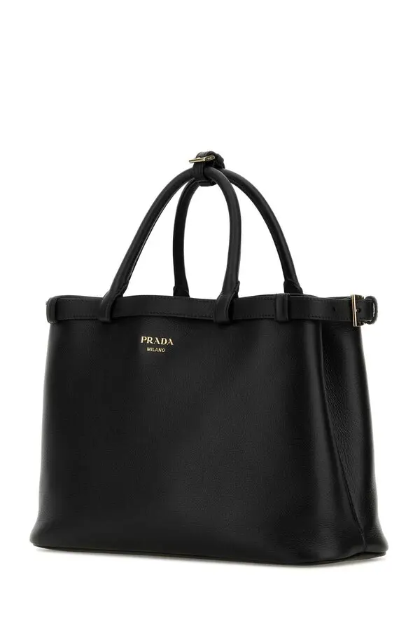 Prada Leather Medium Buckle Handbag - Black