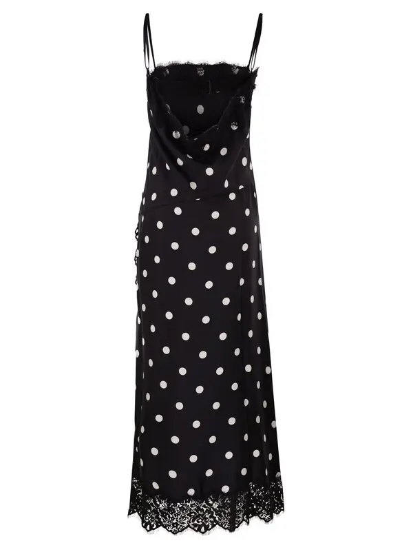 Sportmax Polka Dot Silk Midi Dress With Lace Inserts