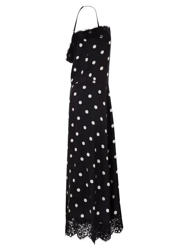 Sportmax Polka Dot Silk Midi Dress With Lace Inserts