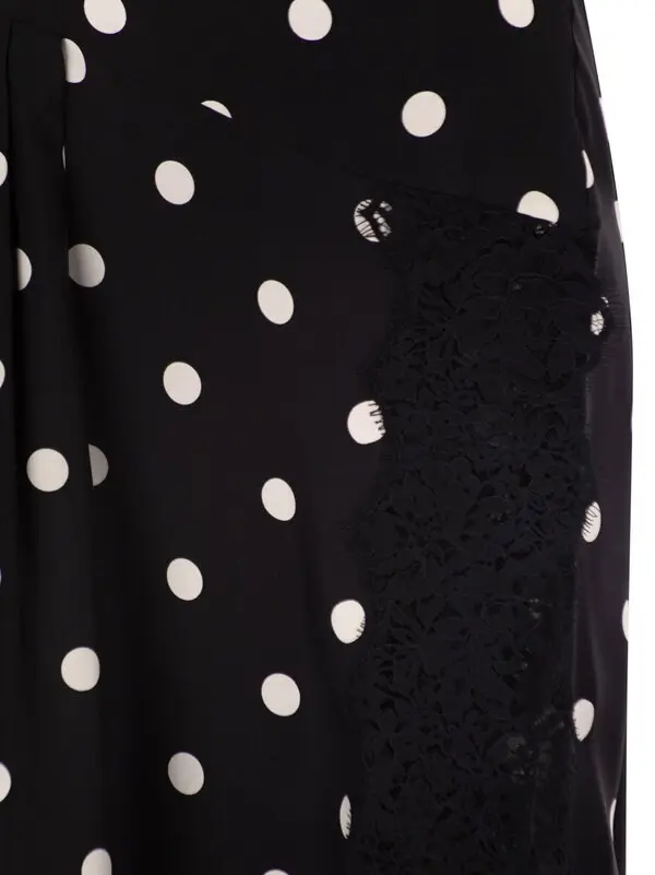 Sportmax Polka Dot Silk Midi Dress With Lace Inserts