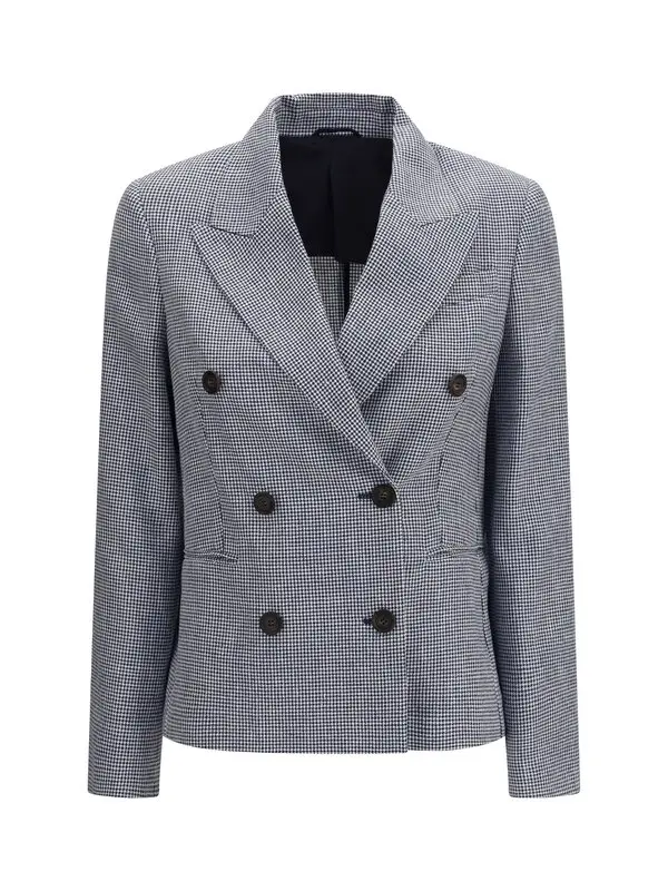 Brunello Cucinelli Houndstooth Linen And Cotton Jacket With Monili