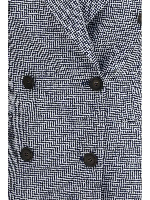 Brunello Cucinelli Houndstooth Linen And Cotton Jacket With Monili