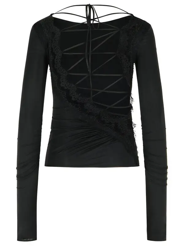 Blumarine Stretch Nylon Sweater With Lace Detail
