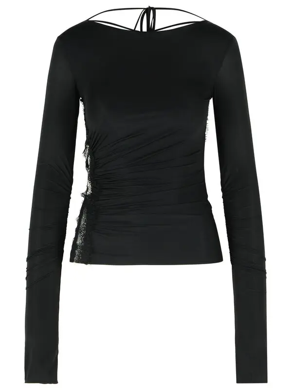 Blumarine Stretch Nylon Sweater With Lace Detail