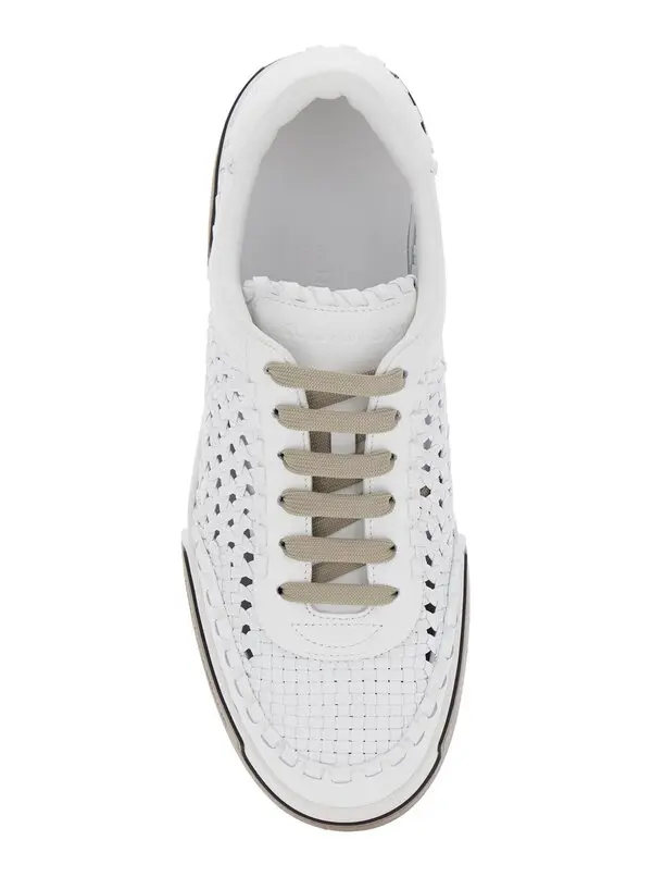 Dolce & Gabbana White Leather "portofino" Sneakers With Mesh Inserts And Embossed Logo - Multicolor