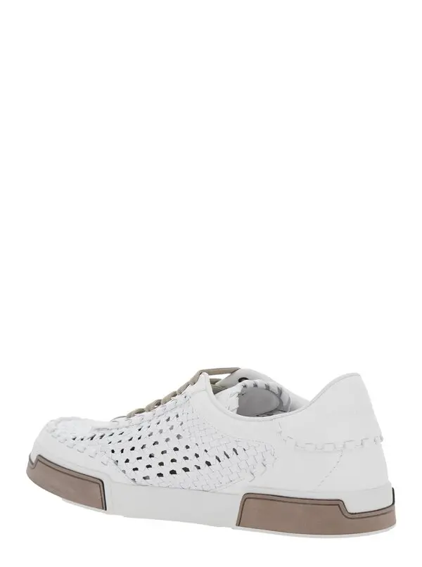 Dolce & Gabbana White Leather "portofino" Sneakers With Mesh Inserts And Embossed Logo