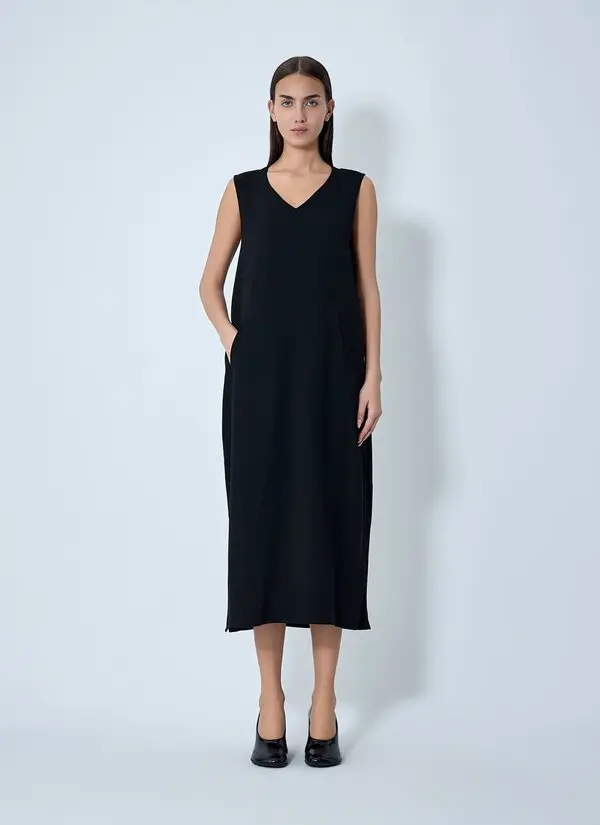 Yohji Yamamoto Midi Dress With V-neck And Side Gather