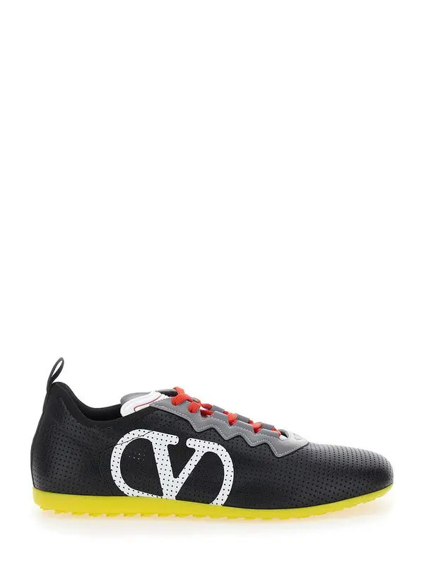 Valentino Garavani V" Logo Perforated Tech Fabric Sneakers - Black