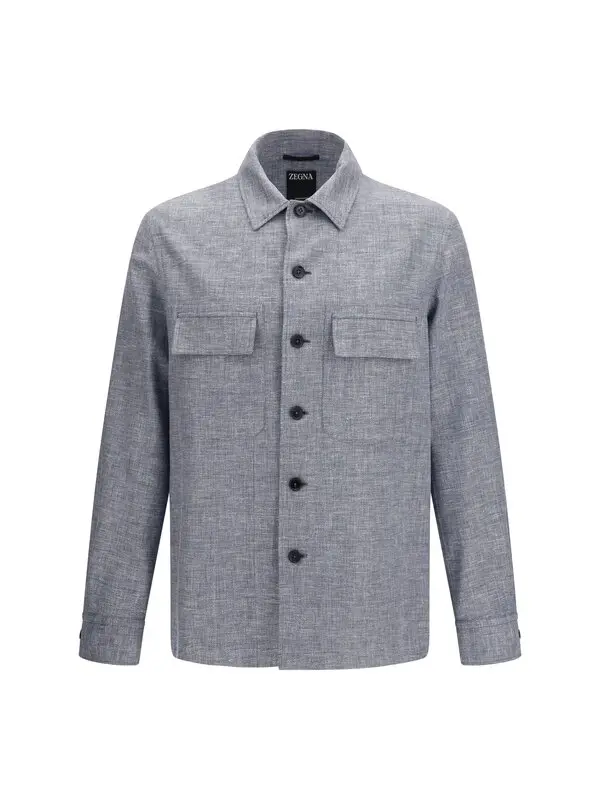 Zegna Crossover Shirt Jacket In Linen Wool And Silk - Gray