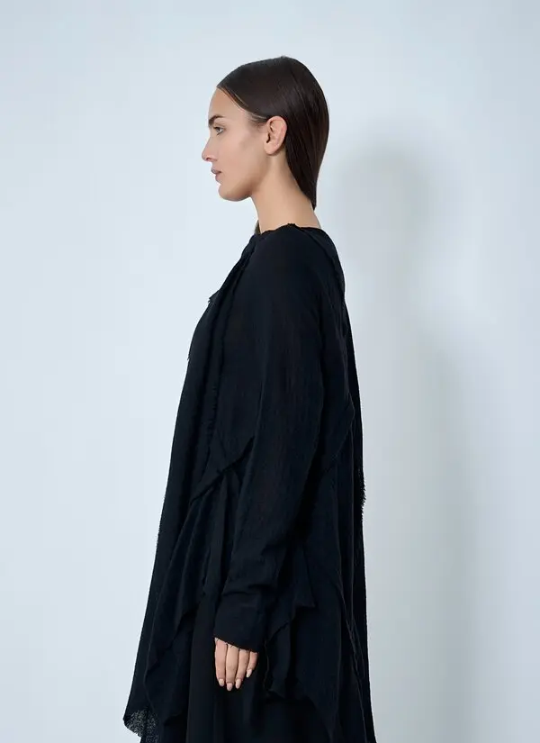 Yohji Yamamoto Gauzed Frilled Wool Blouse