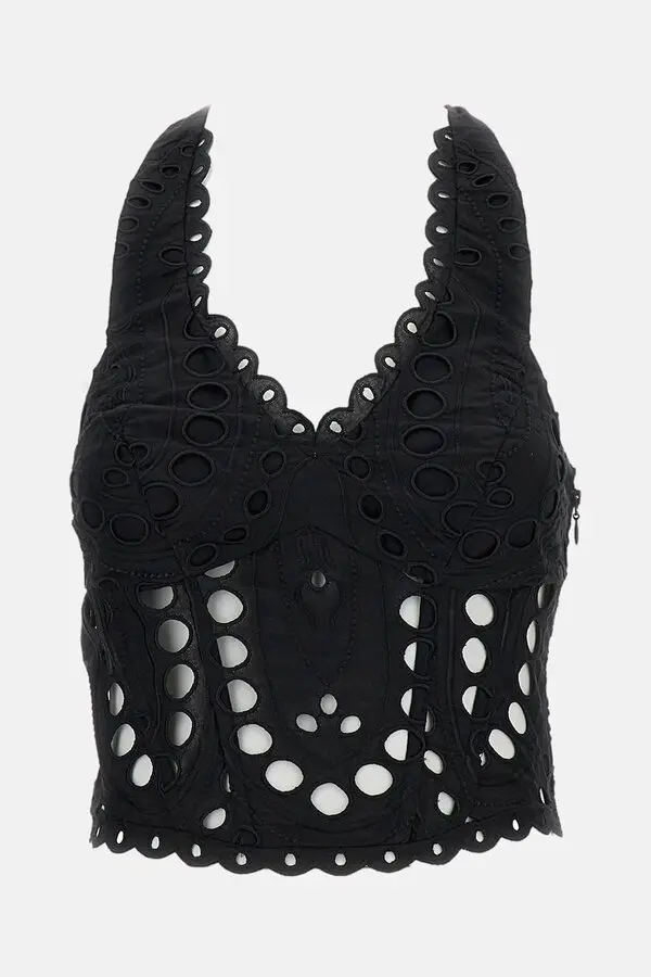 Charo Ruiz Ibiza Black Eyelet Halter Top