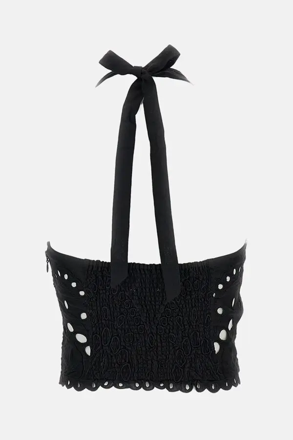 Charo Ruiz Ibiza Black Eyelet Halter Top