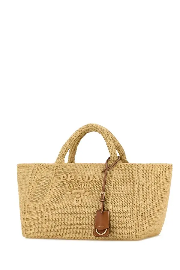 Prada Raffia Shopping Bag With Logo