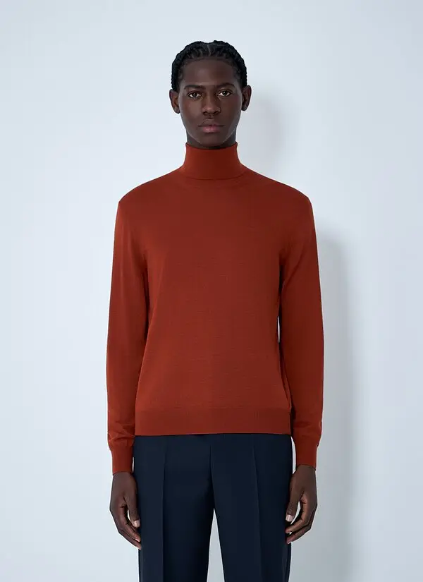 Saint Laurent Fine Knit Wool Turtleneck Sweater - Red