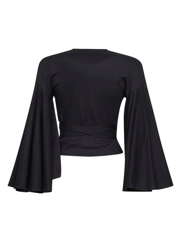 Jacquemus Black Jersey Wrap Top With Flared Sleeves - Multicolor
