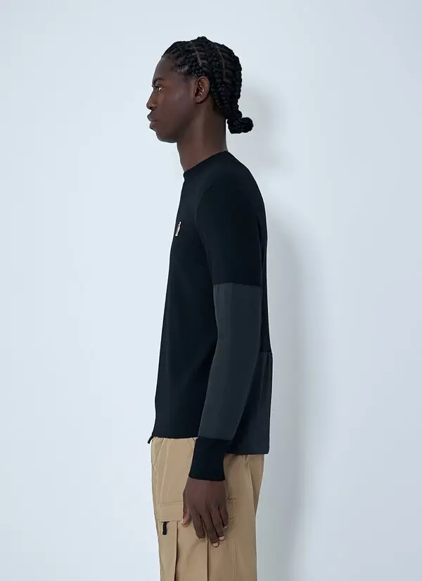 Moncler Fine Knit Crewneck Sweater With Nylon Sleeve Patches