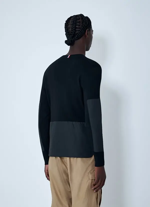 Moncler Fine Knit Crewneck Sweater With Nylon Sleeve Patches