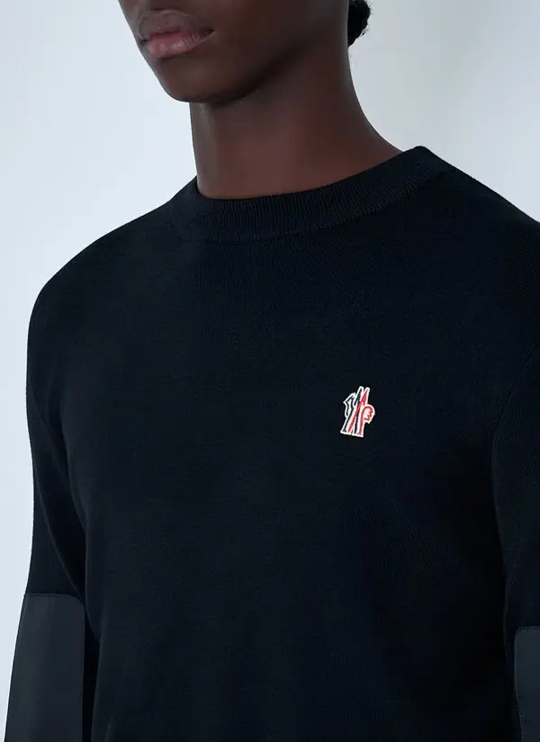 Moncler Fine Knit Crewneck Sweater With Nylon Sleeve Patches