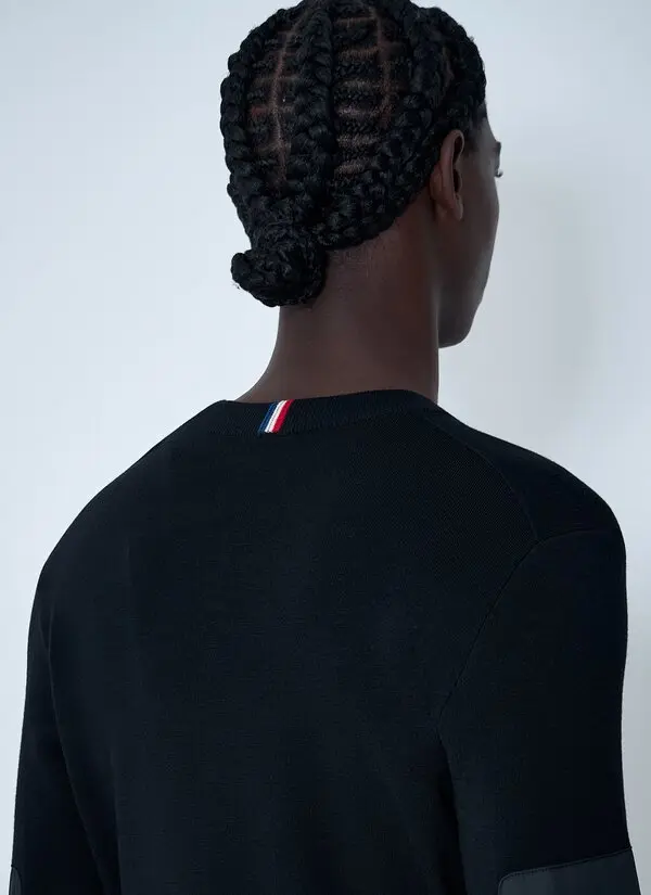 Moncler Fine Knit Crewneck Sweater With Nylon Sleeve Patches