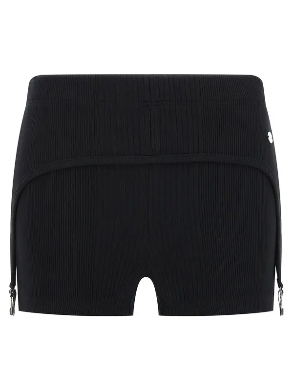 JEAN PAUL GAULTIER Ribbed Stretch Cotton Shorts With Garter Detail - Black