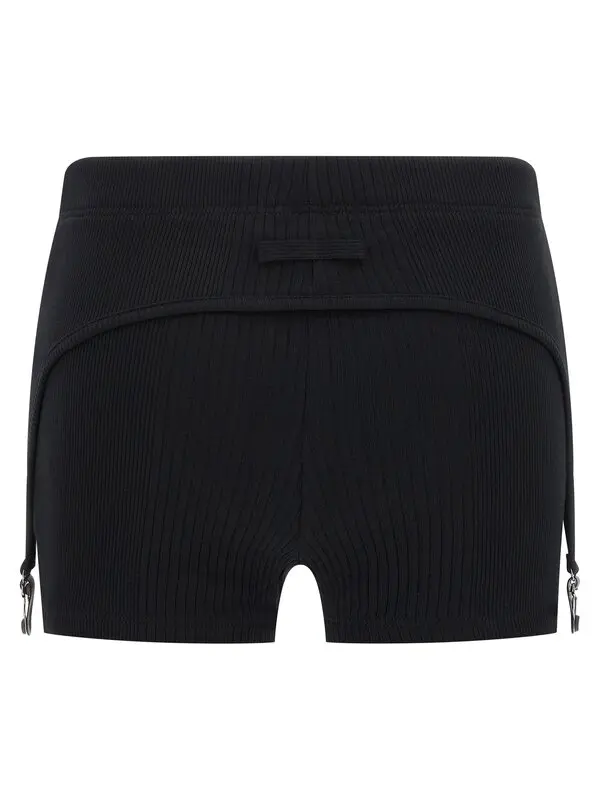 JEAN PAUL GAULTIER Ribbed Stretch Cotton Shorts With Garter Detail - Black