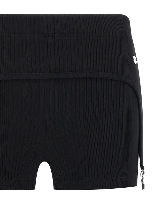 JEAN PAUL GAULTIER Ribbed Stretch Cotton Shorts With Garter Detail - Black