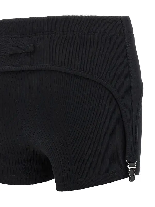 JEAN PAUL GAULTIER Ribbed Stretch Cotton Shorts With Garter Detail - Black