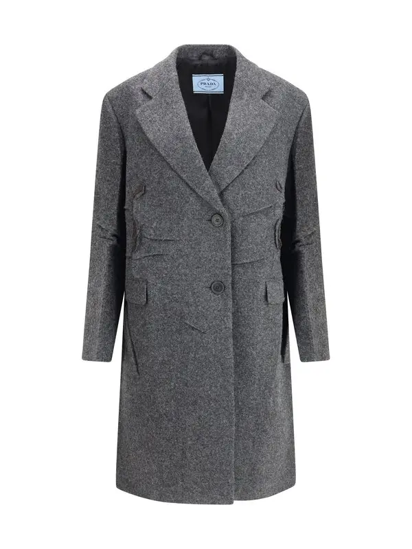 Prada Single-breasted Shetland Wool Coat With Notched Lapel And Vented Back