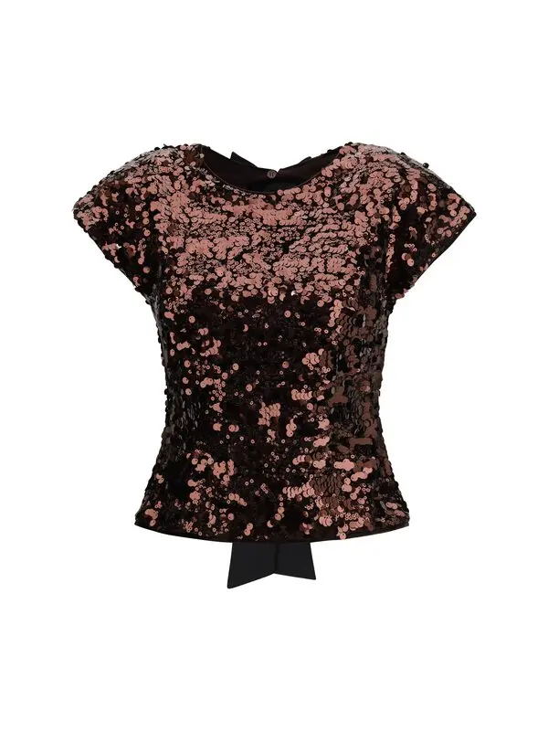 GANNI Sequin Top With Open Back And Bow Detail
