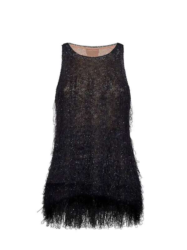 Giorgio Armani Blue Lurex Jersey Top With Fringes And Sequins - Multicolor