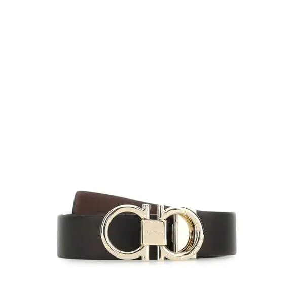 FERRAGAMO Gancini Buckle Leather Belt - Black