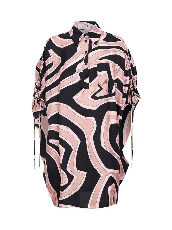 Emilio Pucci Black And Pink Labirinto-print Silk Twill Short Kaftan Dress - Multicolor