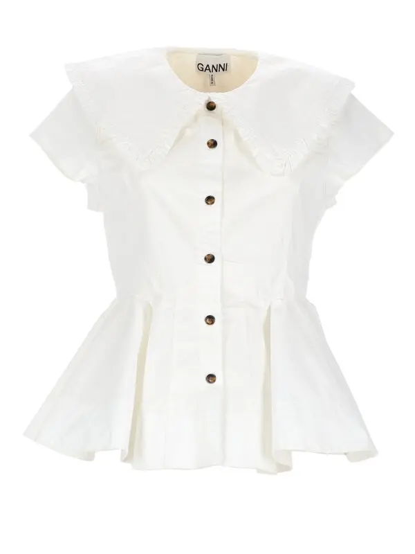 GANNI Ruffle Collar Shirt - White