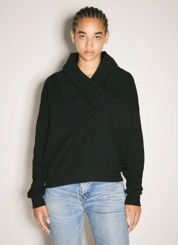 Saint Laurent High V-neck Cotton Fleece Sweatshirt - Black