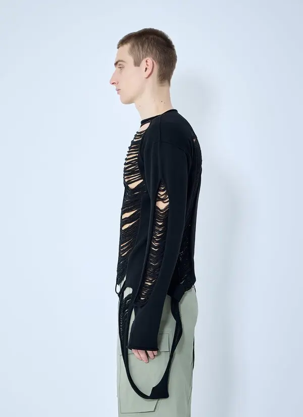 Rick Owens Crewneck Laddered Sweater In New Wool Knit