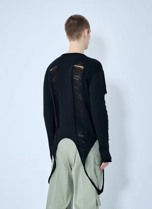 Rick Owens Crewneck Laddered Sweater In New Wool Knit