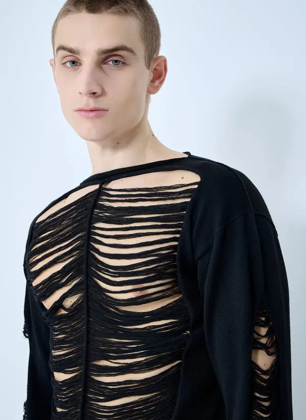 Rick Owens Crewneck Laddered Sweater In New Wool Knit