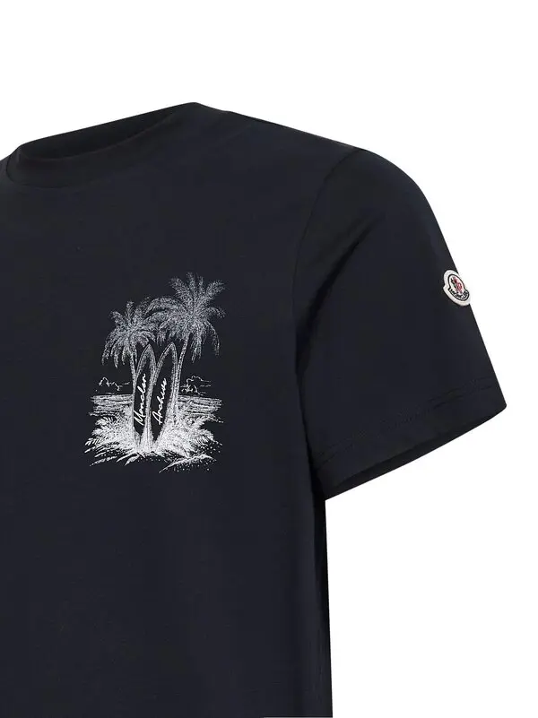 Moncler Blue Cotton Jersey Printed T-shirt