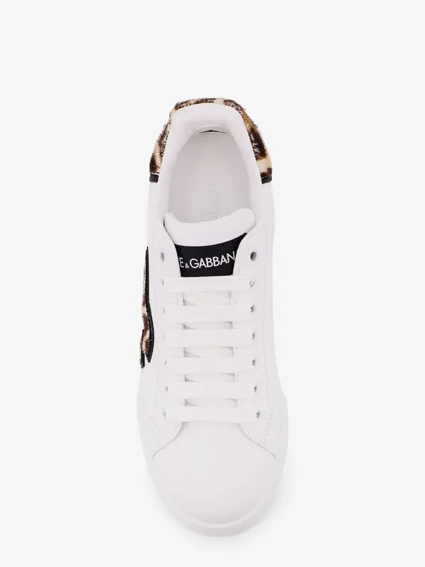 Dolce & Gabbana Portofino Leather Light Strobel Sneakers With Animal Print Logo Patch